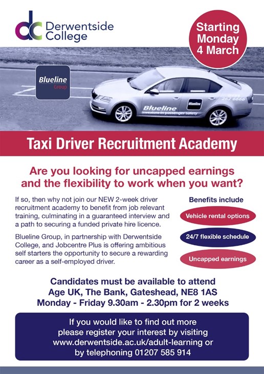Derwentside College | Taxi Driver Recruitment Academy